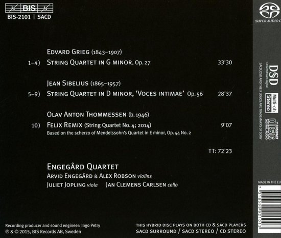 Engegård Quartet - Grieg & Thommessen & Sibelius: String Quartets (Super Audio CD),... | bol