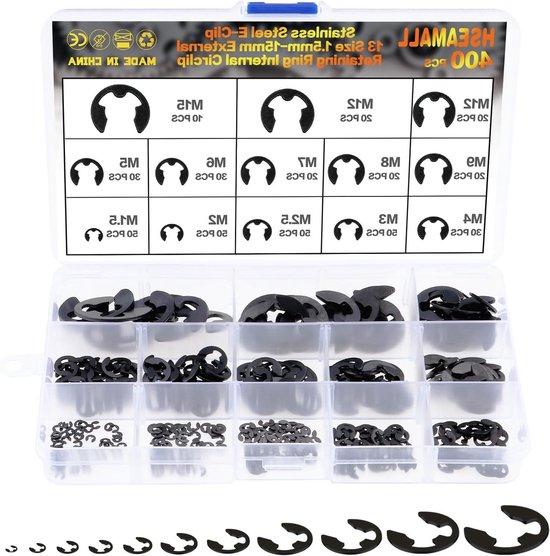 Allecto Plus - 400 stuks externe bevestigingsringen E-Clip in 13 maten ...