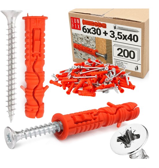 LUN FIX - Pluggen 6x30 met schroef conisch 3,5x40 - voor bevestiging in ...