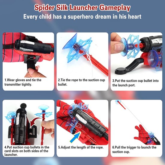 2 Set Kids Spider Hero Gloves - Super Spider Launcher Glove - Launcher ...