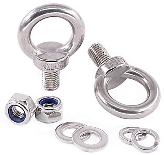 Heavy Duty Schroef Bout Set met Oogbout, Slotmoeren en Ringen - RVS M16 ...