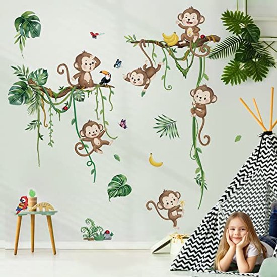 Jungle dieren muurstickers voor kinderkamer - Klimmen, bomen en bladeren design | bol