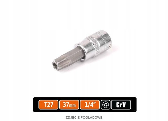 Dopsleutel Torx T27 met gat 1/4" 37mm CrV DIN 2324 | bol