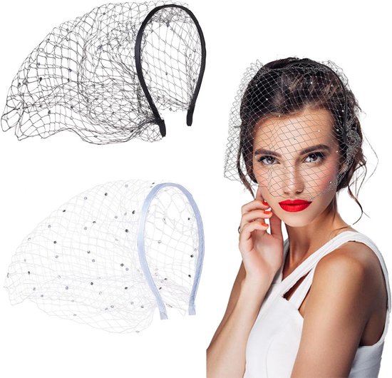 Allecto plus - Sluier mesh hoofdband Jaren 20 Fascinator met diamant ...