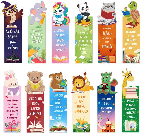 24 Pieces Bookmarks Italian Animals Paper Marker Book Marks Reading ...
