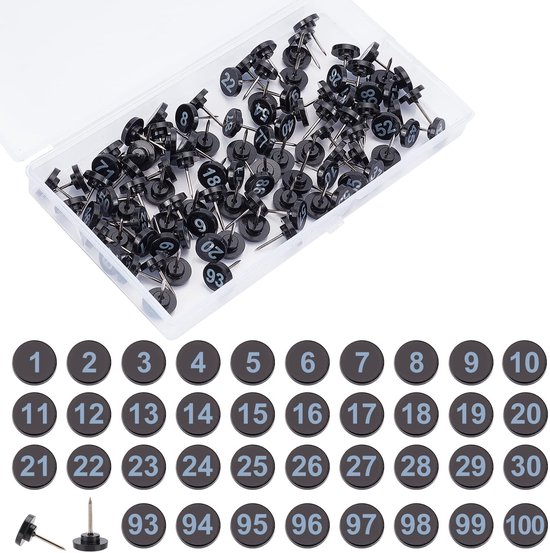 100pcs Numbered Push Pin Tacks, Card Number Thumb Tacks Black Base With ...