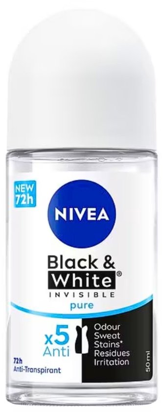 5 x Nivea - Deodorant - Roller - Black & White Invisible Pure - 50 ml ...