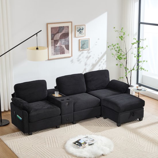 STILVORA Sofa - Groot Corduroy Bank - Met Verplaatsbare Middenconsole ...