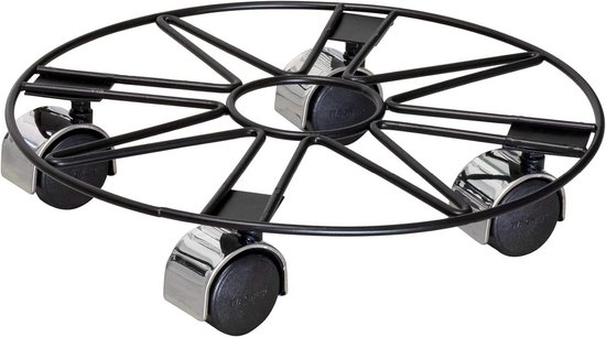 Plantentrolley Ø 30 cm voor Binnengebruik - Zwarte Stalen Trolley met ...
