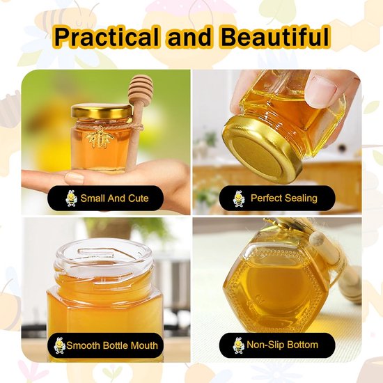 Set van 48 Mini Glazen Honingpotjes met Dippers en Deksel - Ideaal voor ...