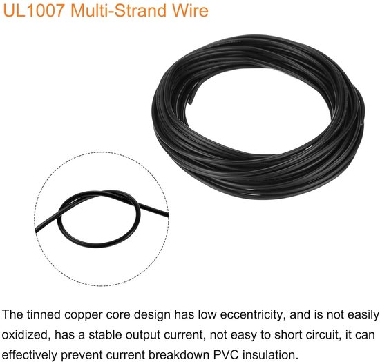 VVGoods - 18AWG vertind koperdraad met 18 gauge strengen, 10 m zwart ...