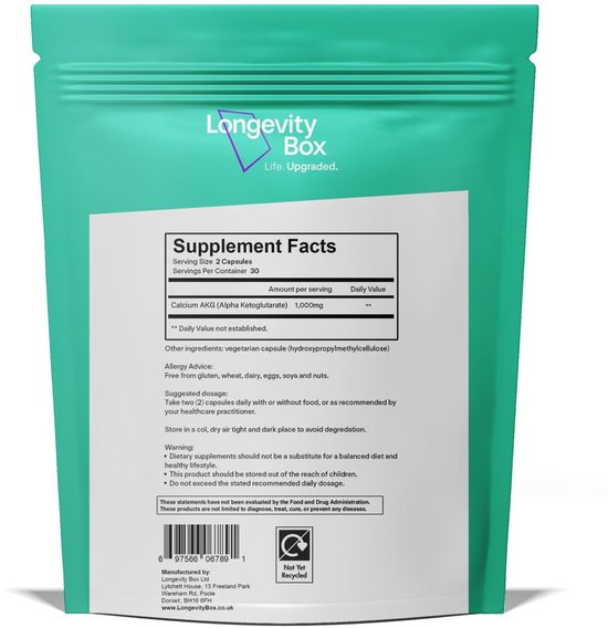 Longevity Box Ca-AKG calcium alpha‑ketoglutarate supplement 60 vegan ...