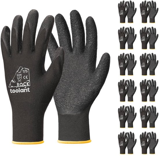 Gants de Travail en Latex Noir 12 Paires - Gants de Sécurité pour ...