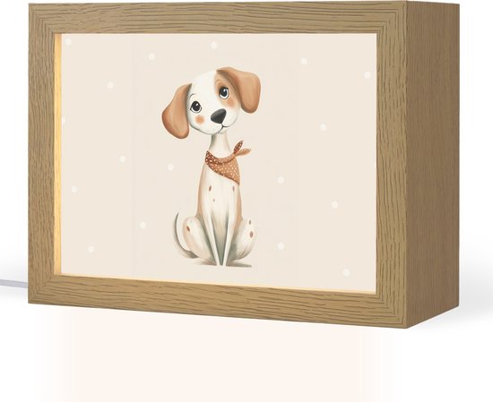 Nachtlampje 20x15 cm - Kinder lampje - Hond - Pup - Beige - Stippen ...