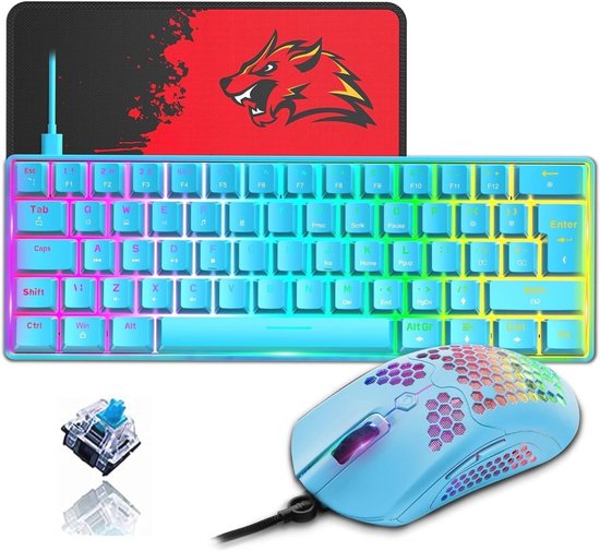 Compact Mechanisch Gaming Toetsenbord en Muis Set met RGB-verlichting ...