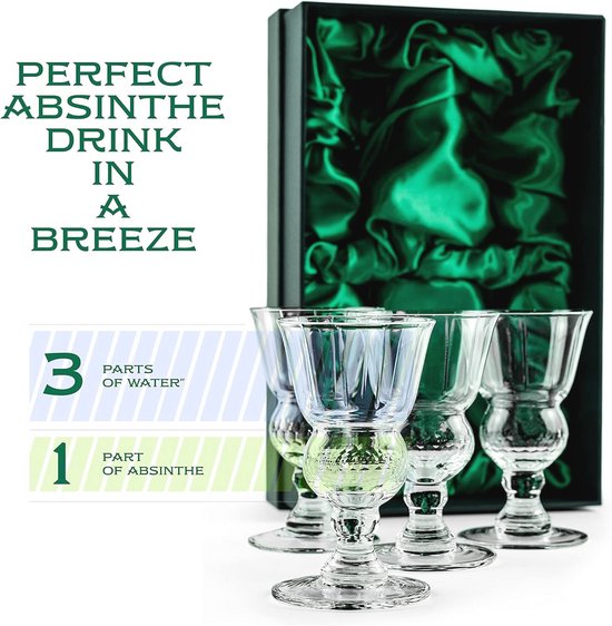 Vintage Crystal Absinthe Glasses Set of 4 - Short Handle 6 oz Cups with ...