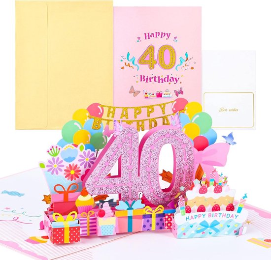 3D Pop-Up Verjaardagskaart 40 Jaar - Inclusief Envelop en ...