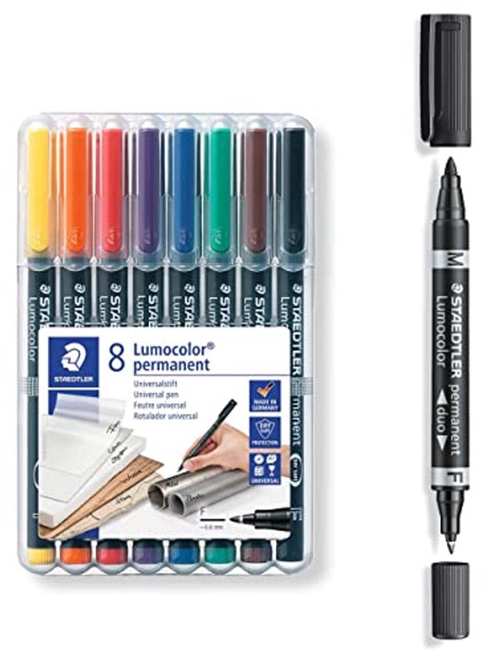 Permanente marker en universel stiften set met 8 kleuren en twee punten ...