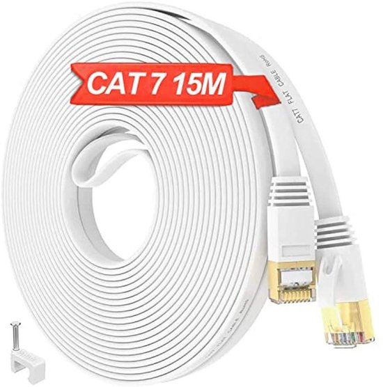 15m Ethernet Kabel Cat 7 - Hoge Snelheid, Plat, Voor Binnen en Buiten ...