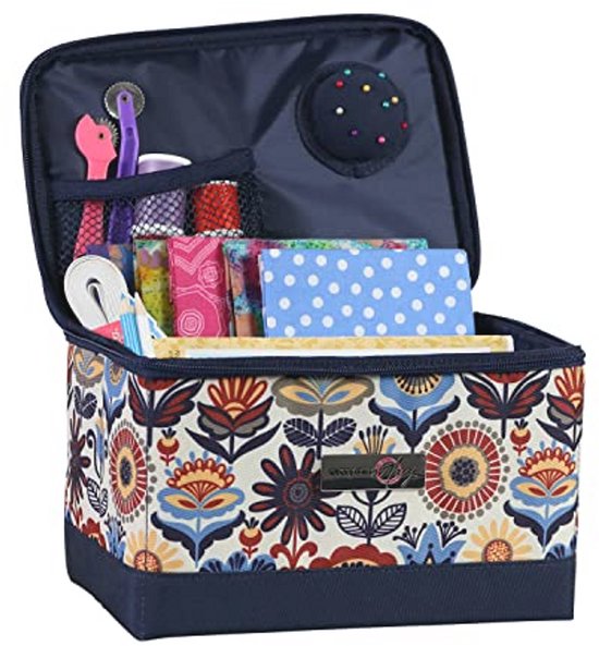 Naaidoos Marineblauw met Bloemenprint - Opvouwbare Naaiset ...