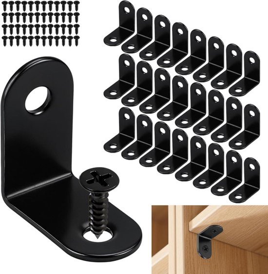 Hoekverbinders 24 stuks Zwart 30x30x16 mm Roestvrij staal 90 graden ...
