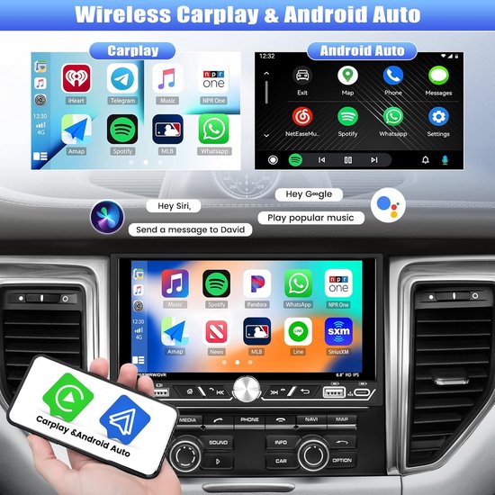 Double Din autoradio met draadloze Carplay en Android Auto, 6,8 inch ...