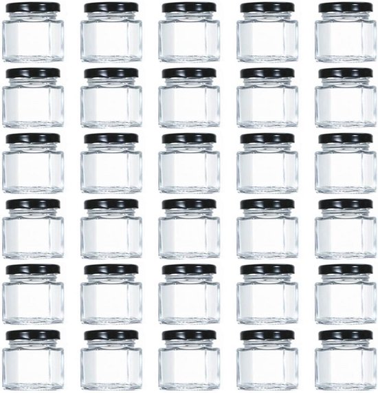 Set van 30 Mini Zeshoekige Glazen Potjes met Deksels voor Specerijen ...