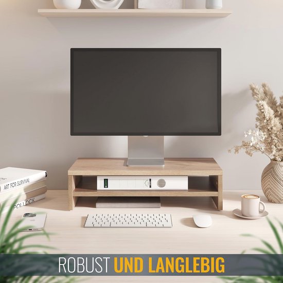 Monitorstandaard Bureau PC Scherm Verhoger Eiken Bruin 54 x 26 x 14 cm ...