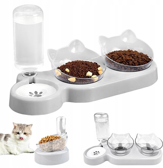 Voerbak voor Katten met 2 Bakjes en Waterfles (200ml) | bol