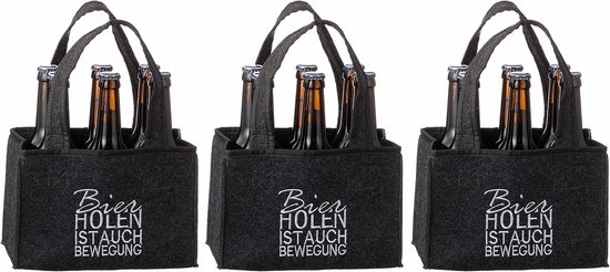 Set van 3 Flessendragers Vilt voor 6 Bierflessen - Handige Bierhouder ...
