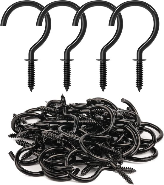 50x Zwarte Schroefhaken, 32mm Zwarte Haakjes voor Ophangen aan Muur ...