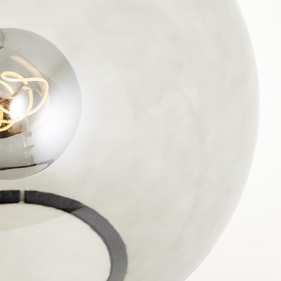 Sfeervolle tafellamp met geribbelde glazen bol - Zwart & Gerookt Glas ...