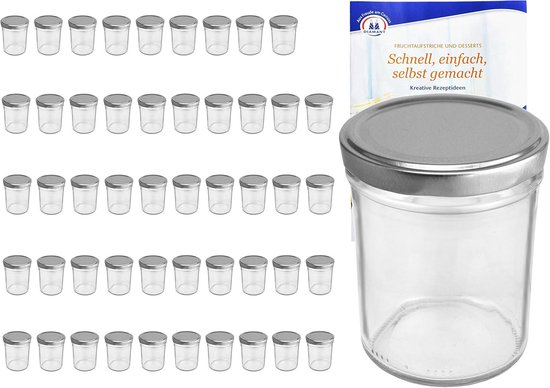 Set van 50 Glazen Potten 230 ml met Zilveren Deksel voor Inmaken en Jam ...