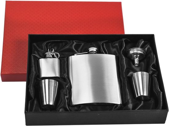 Set van 2 Roestvrijstalen Flachmann met Bekers en Sleutelhanger in ...