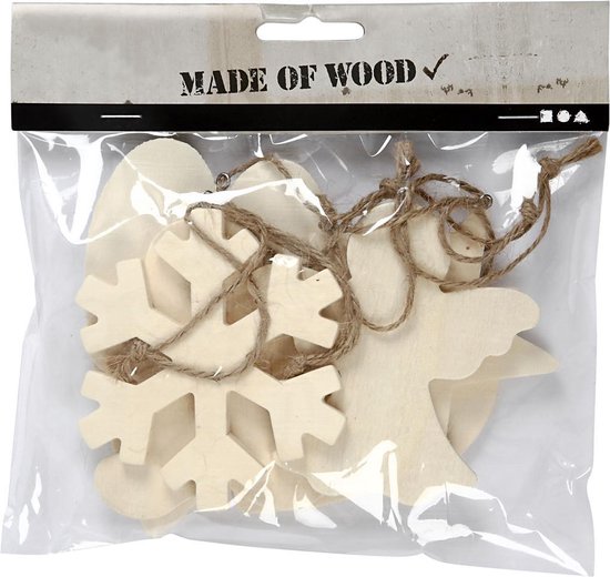 Ornamenten voor Kerst, afm 9-11 cm, dikte 4 mm, triplex, 6stuks | bol