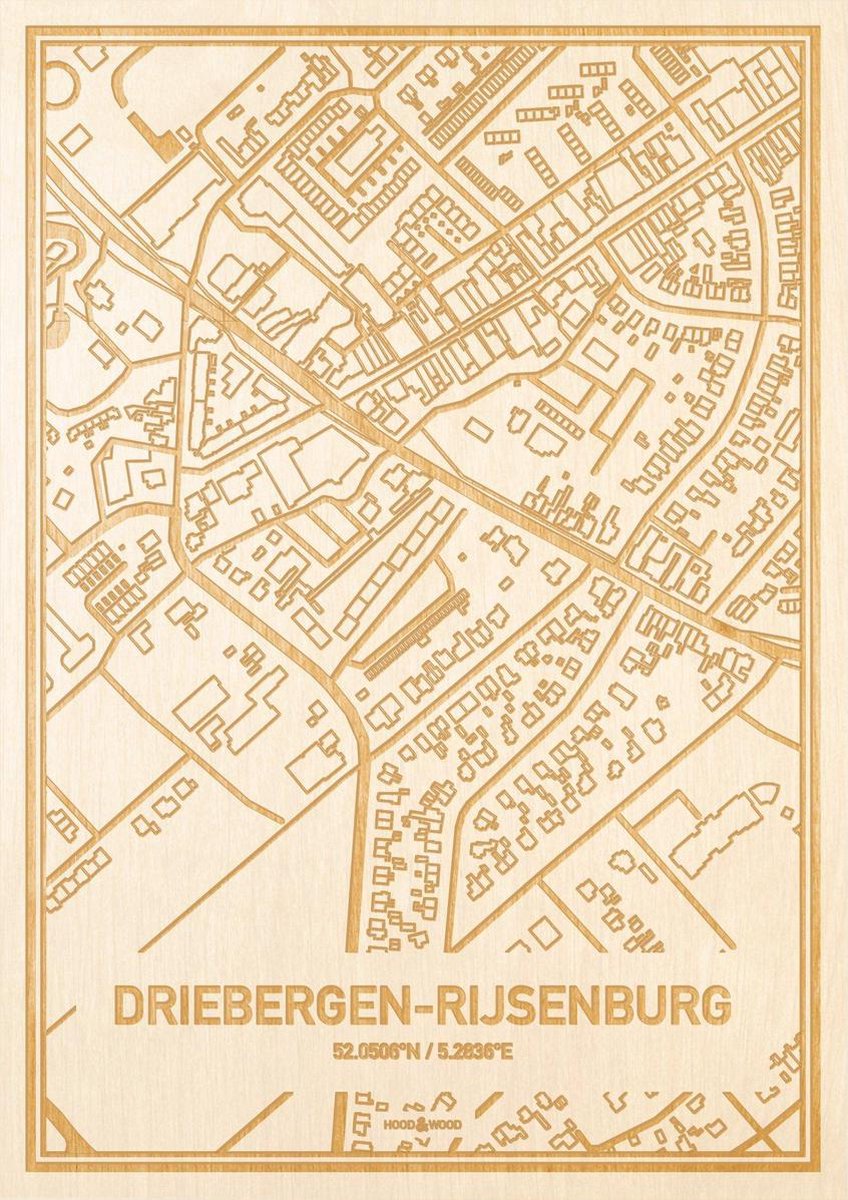 Kaart Driebergen-Rijsenburg - Gegraveerde stadskaart Hood&Wood - Hout ...