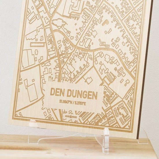 Kaart Den Dungen - Gegraveerde stadskaart Hood&Wood - Hout, A4 | bol.com