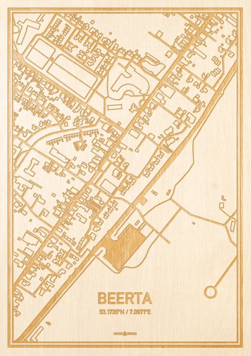 Kaart Beerta - Gegraveerde stadskaart Hood&Wood - Hout, A4 | bol.com
