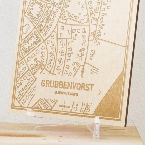 Kaart Grubbenvorst - Gegraveerde stadskaart Hood&Wood - Hout, A4 | bol.com