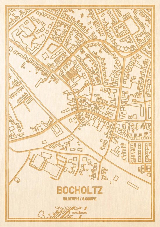 Kaart Bocholtz - Gegraveerde stadskaart Hood&Wood - Hout, A4 | bol.com
