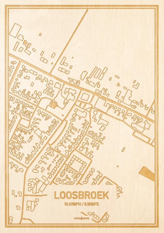 Kaart Loosbroek - Gegraveerde stadskaart Hood&Wood - Hout, A4 | bol.com