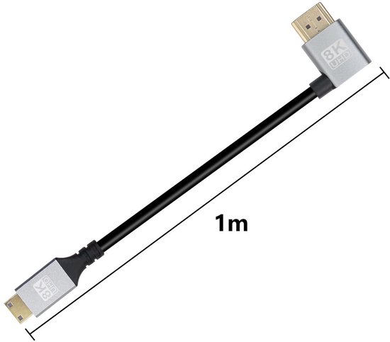 8K Mini HDMI naar Standaard HDMI Kabel - Hoek (90 Graden) - 48Gbps High ...