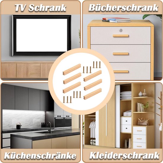 Houten Meubelgrepen - Set van 6 Universele Handgrepen voor Kasten en ...