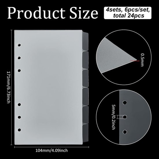 Set van 4 tabbladen - Transparante map met ring - Verticale kunststof ...