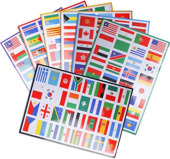 224 Landenvlaggen Stickersets op 7 A4 Vellen, Duurzame Waterdichte ...