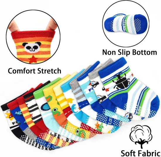 Antislip Sokken voor Peuters en Baby's - 12 Paar met Katoen en Cartoon ...