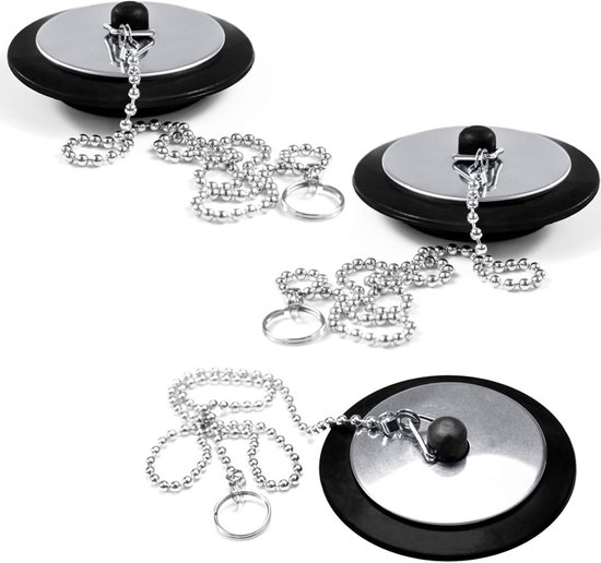 Gootsteenplug - 3 stuks - 4.3 cm - Universele badstop - Met ketting Badkamer... | bol