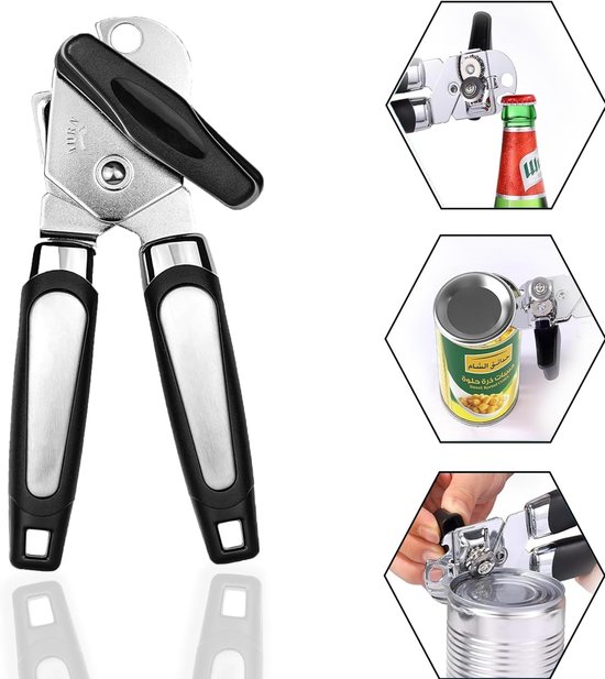 2-delige blikopener, multifunctionele 3-in-1 blikopener van roestvrij ...