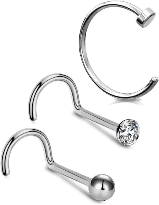 Inovra Plus - Neus Ringen Set van 3 stuks 20G Titanium Neusringen met ...