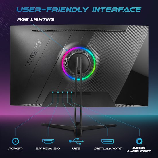 Vibox 27 inch, 300Hz Curved Gaming Monitor - FHD 1080p resolutie, 1ms ...